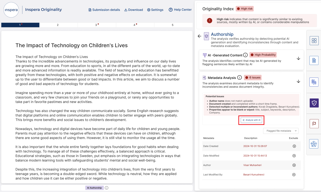 Metadata Analysis – Inspera Help Center