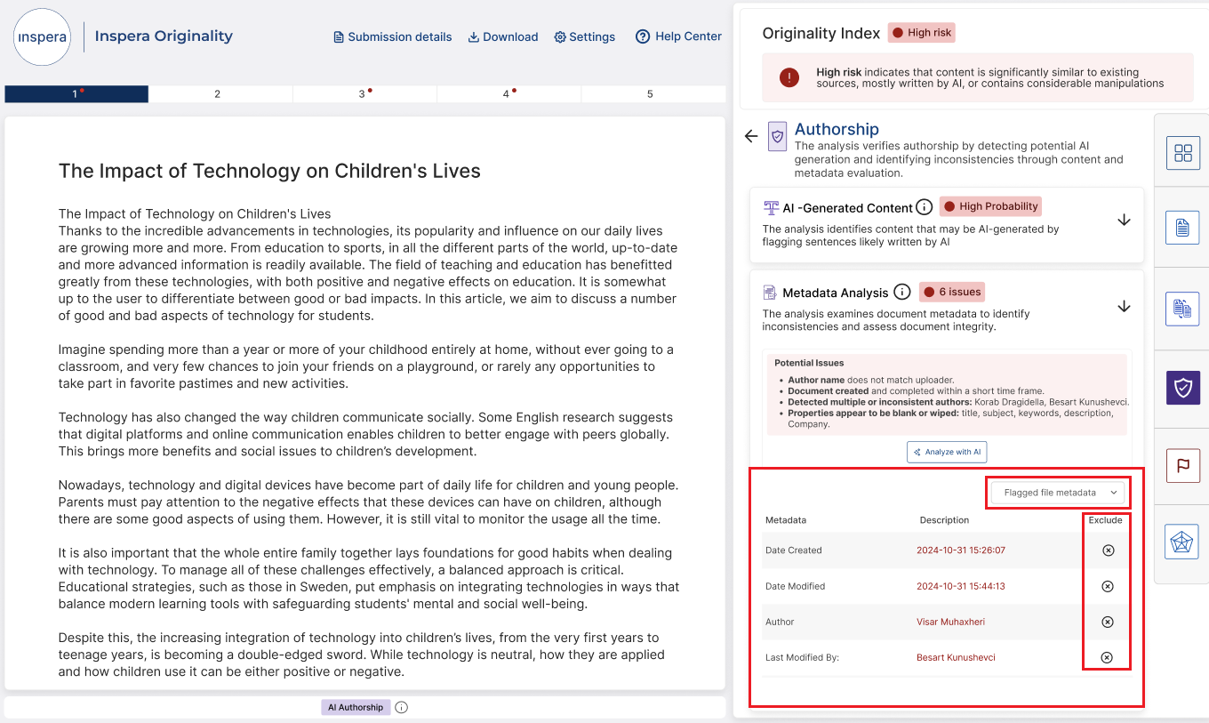 Metadata Analysis – Inspera Help Center