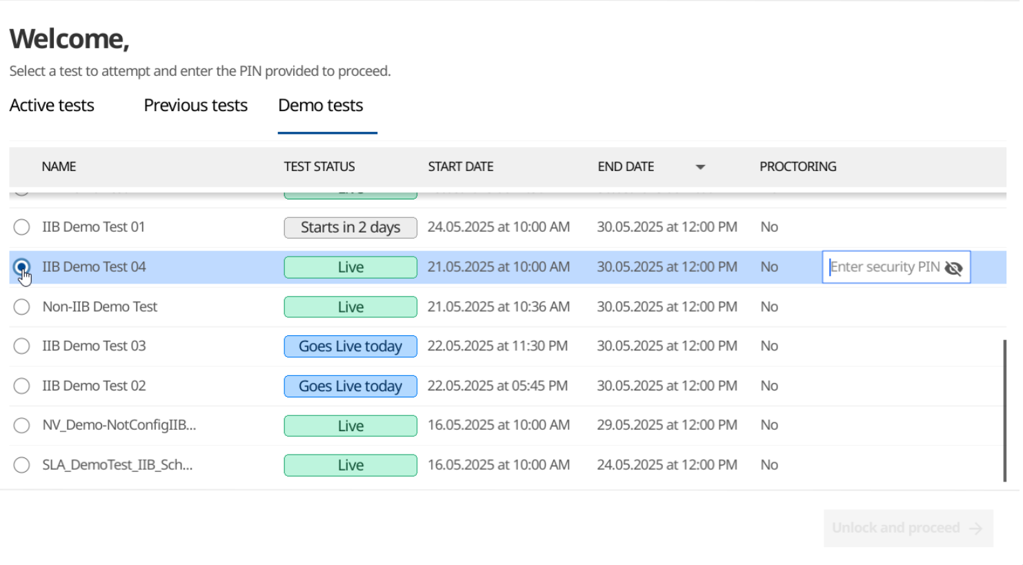 Inspera Integrity Browser Test selection screen Guide – Inspera Help Center