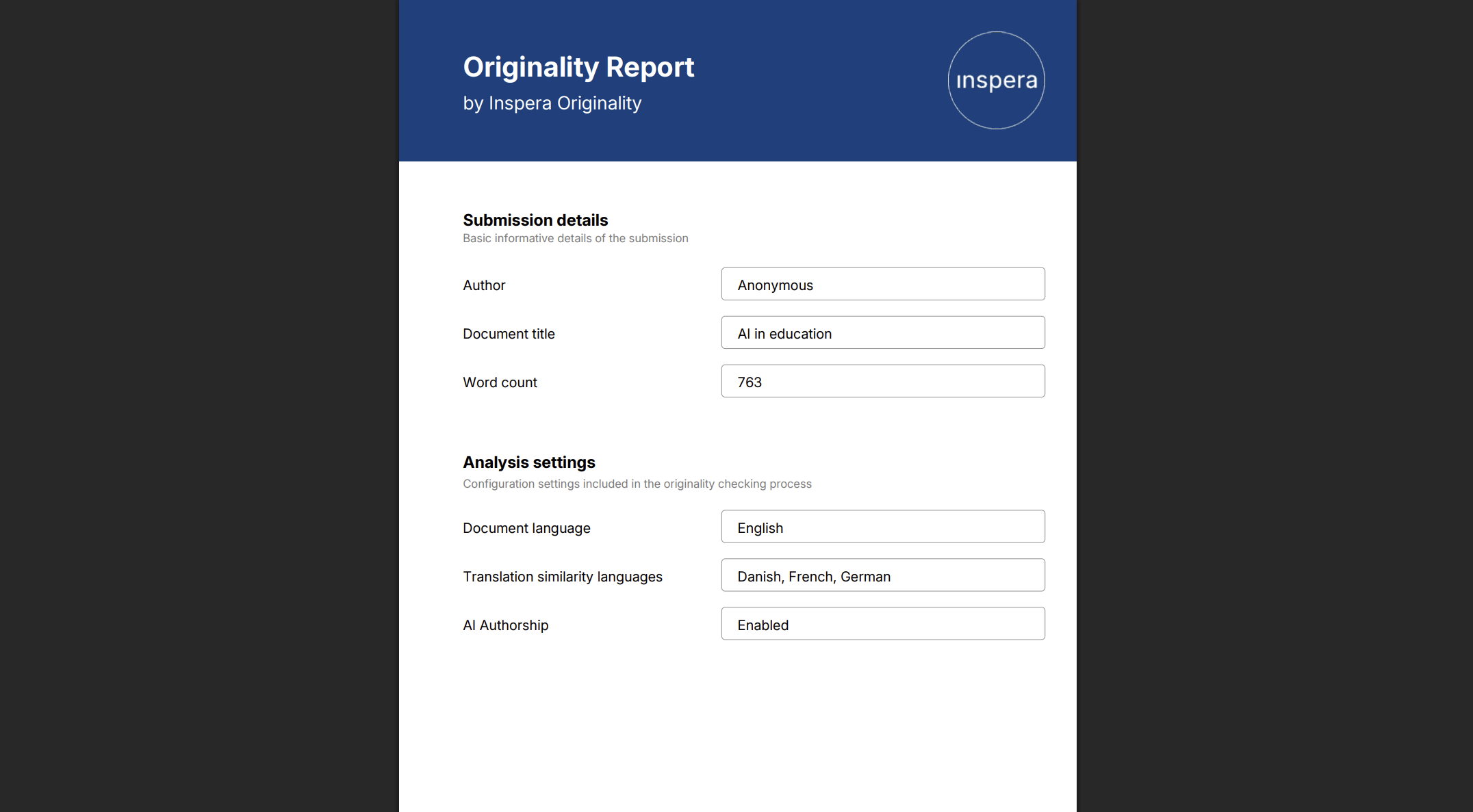 Offline Originality Report – Inspera Help Center