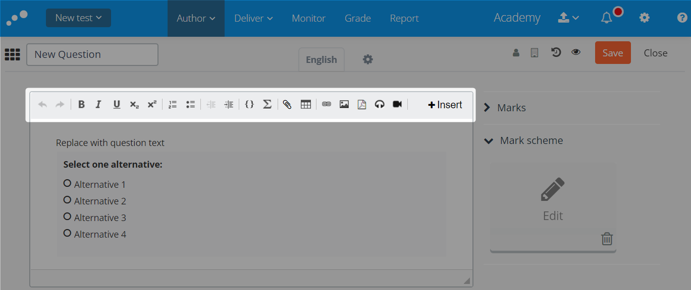 Question editor toolbar – Inspera Help Center